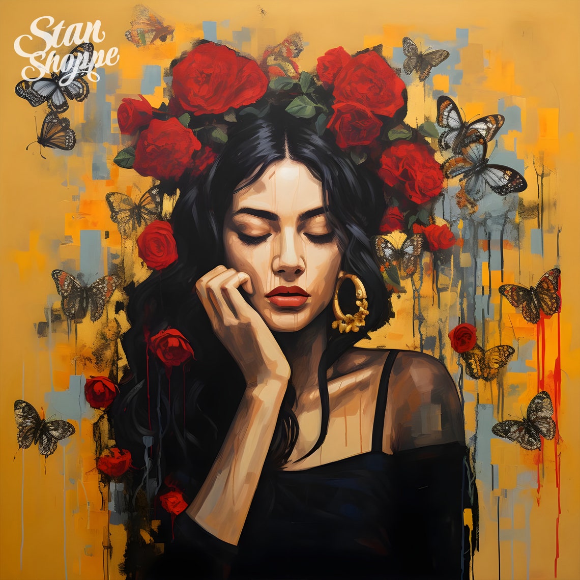 Latina Portrait Art: Roses, Butterflies (digital Download) - Etsy