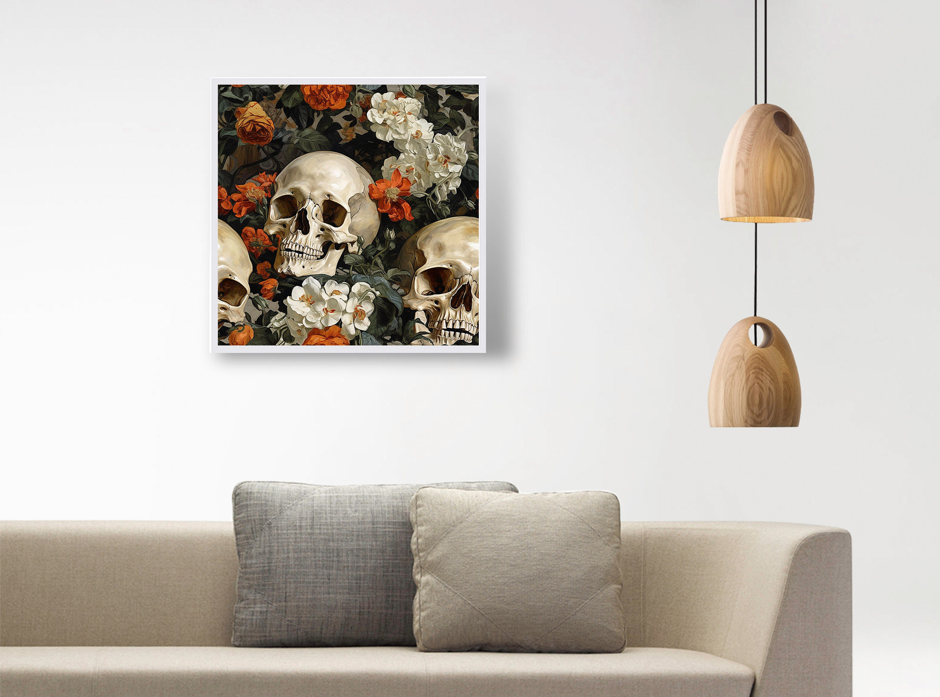 Blooming Skull Garden - Oil Painting of Skulls and Flowers for Digital ...