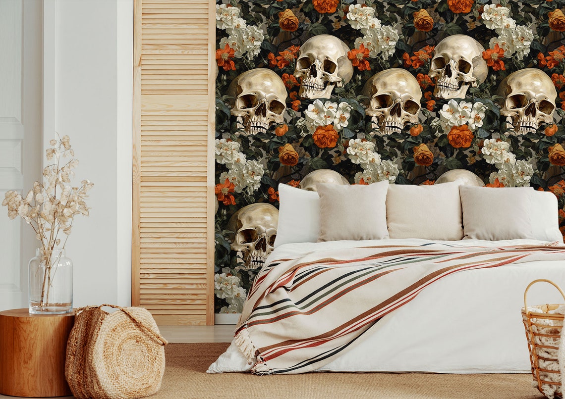 Blooming Skull Garden - Oil Painting of Skulls and Flowers for Digital ...