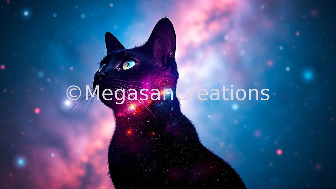 Cosmic Cat Starlight - Galaxy Cat Digital Art, Space-themed Animal ...
