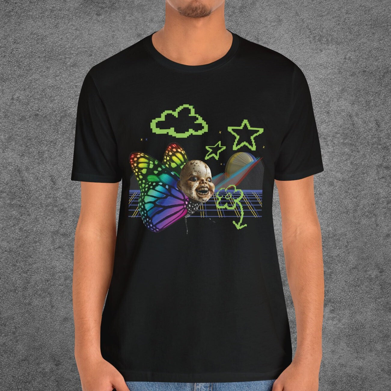 Weirdcore Shirt, Psychedelic Butterfly Tshirt, Creepy Doll Head T-shirt ...