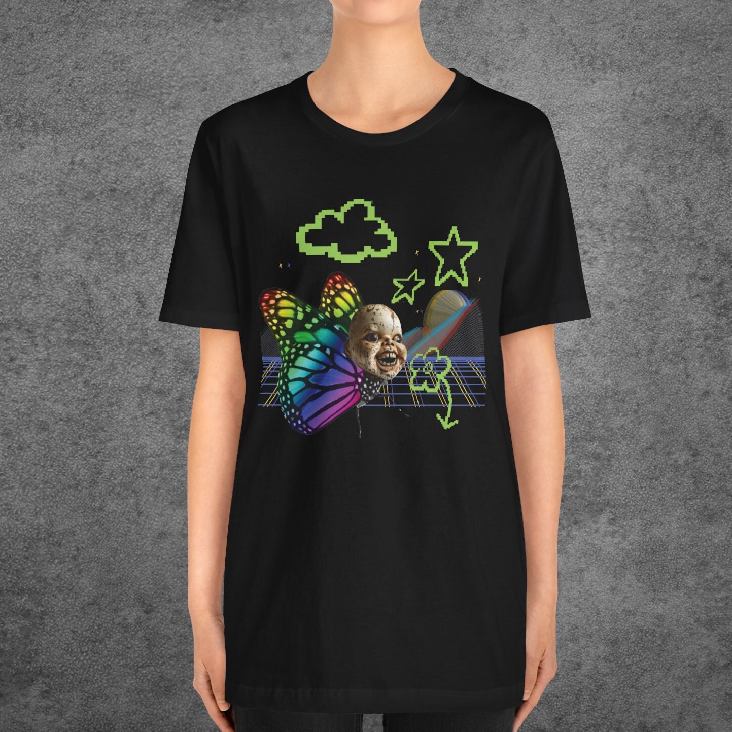 Weirdcore Shirt, Psychedelic Butterfly Tshirt, Creepy Doll Head T-shirt ...