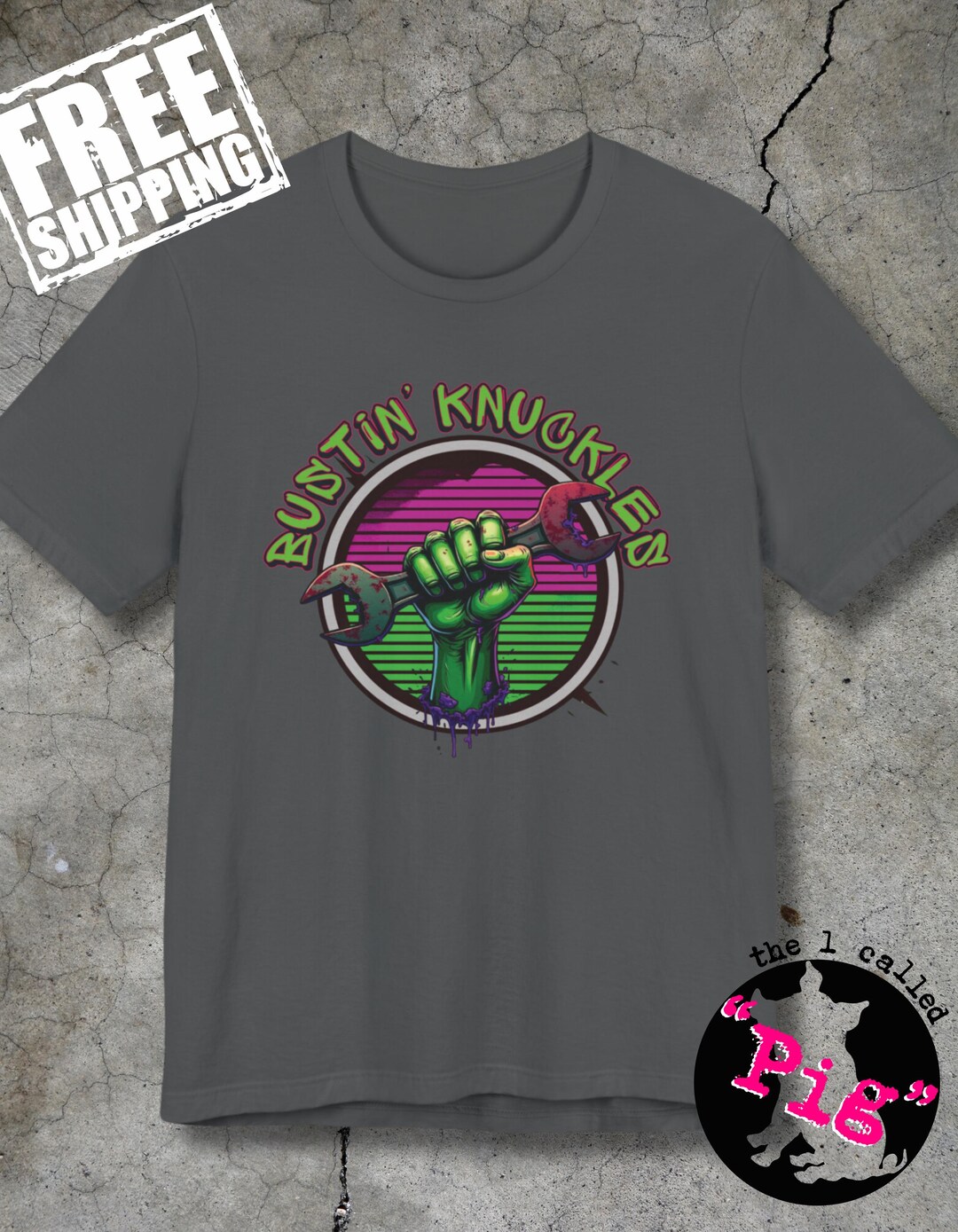 Mechanic Bustin' Knuckles Shirt, 90s Fist Wrench Graphic Tee for Car Guy, Blue Collar Graphic ...