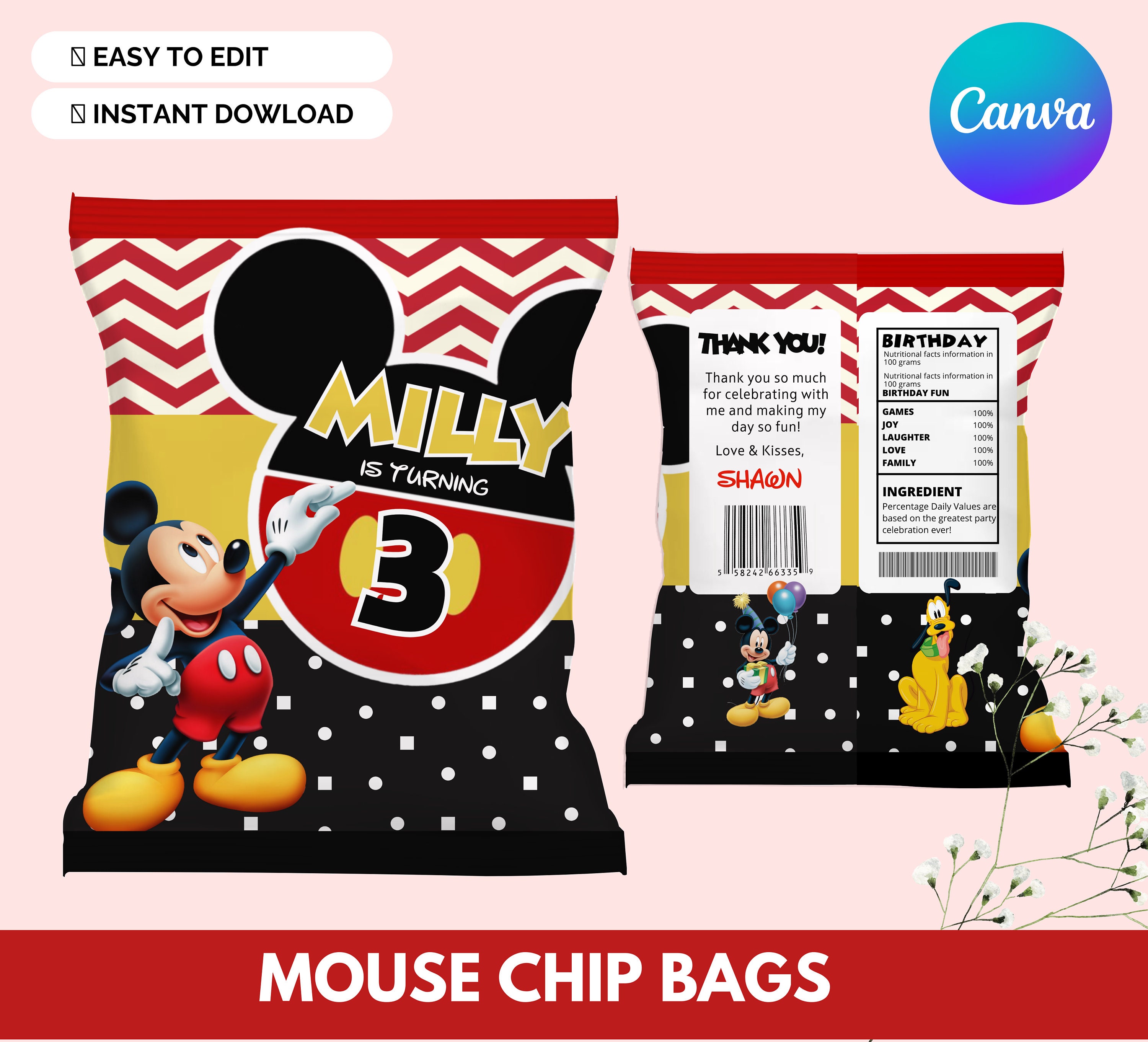 Mouse Chip Bag, Minnie Chip Bags, Mouse Party Favor Bags, Mickey-minnie ...