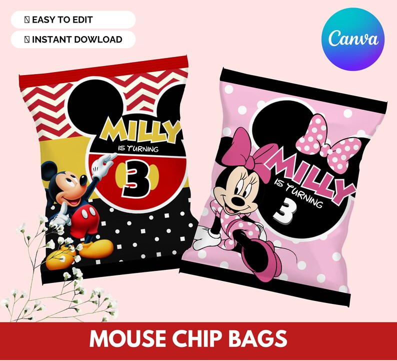 Mouse Chip Bag, Minnie Chip Bags, Mouse Party Favor Bags, Mickey-minnie ...
