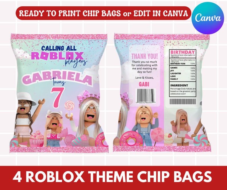 Roblox Chip Bags, Roblox Girl, Roblox Boy, Kids Birthday Chip Bag, Kids ...