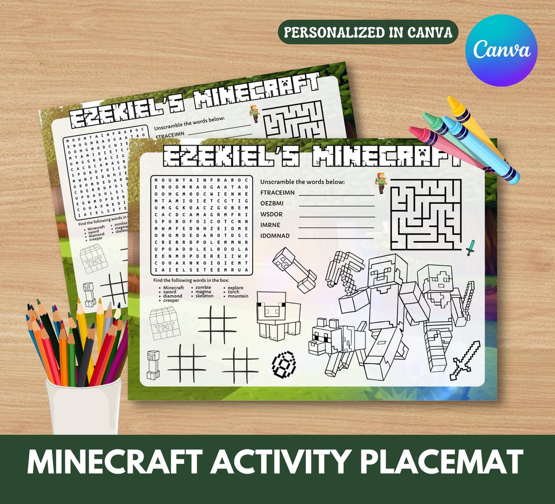 Minecraft Activity Placemat Customizable Activity Placemat Sheet Work ...