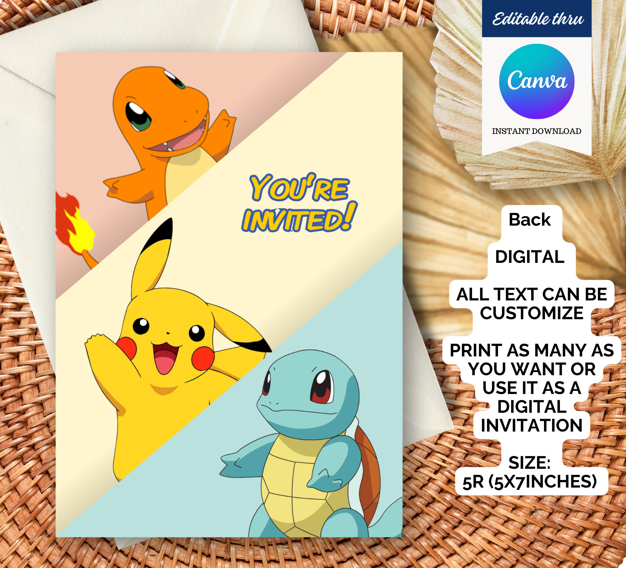 Editable Pokemon Birthday Invitation, Pokemon Party Invitation ...