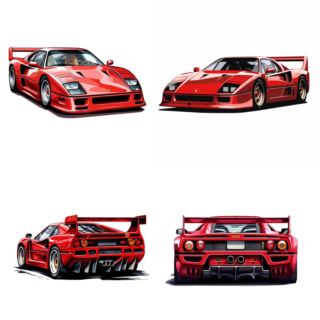 Stylized Red 1988 Ferrari F40 Track Racing Race Winged Spoiler Car 4 ...