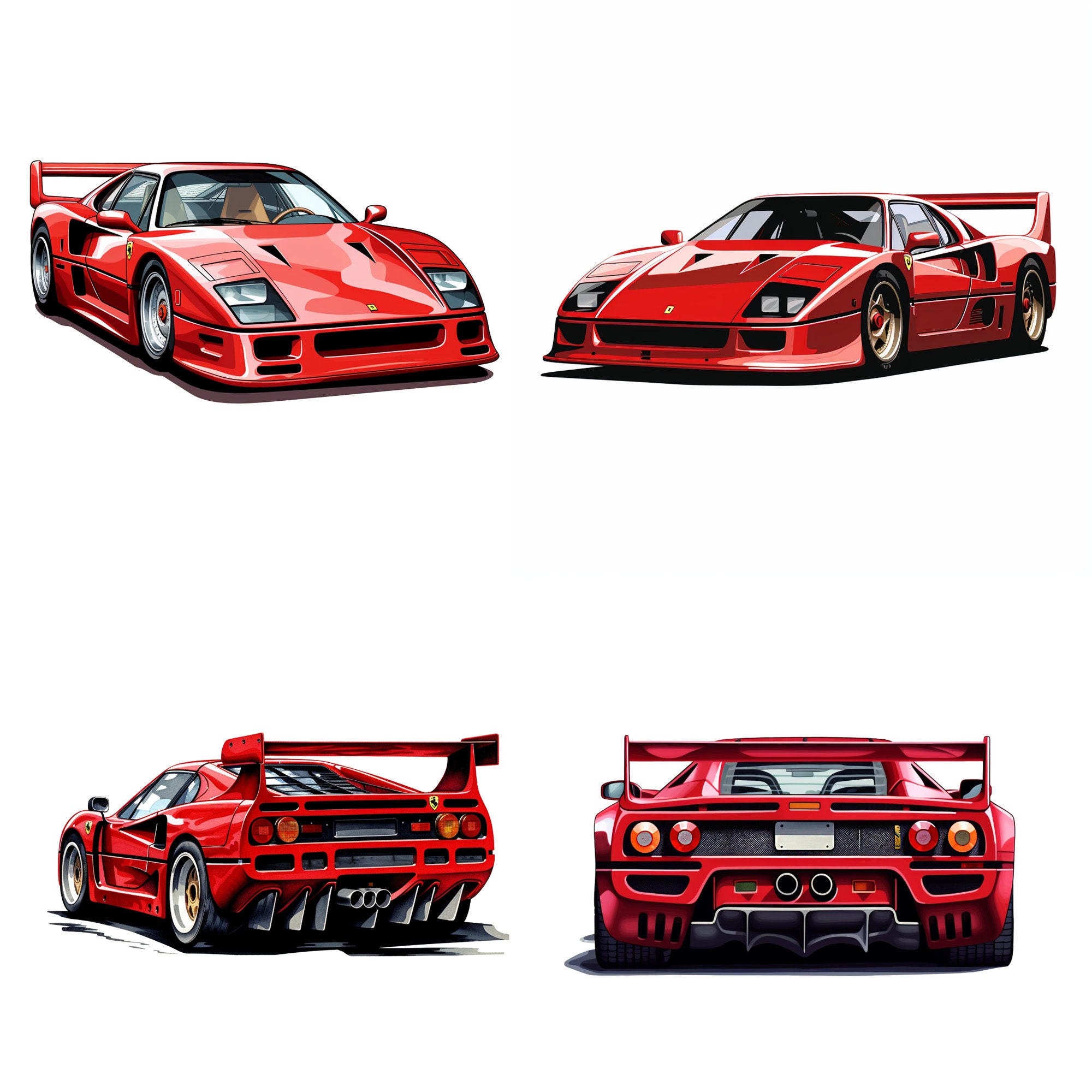 Stylized Red 1988 Ferrari F40 Track Racing Race Winged Spoiler Car 4 ...