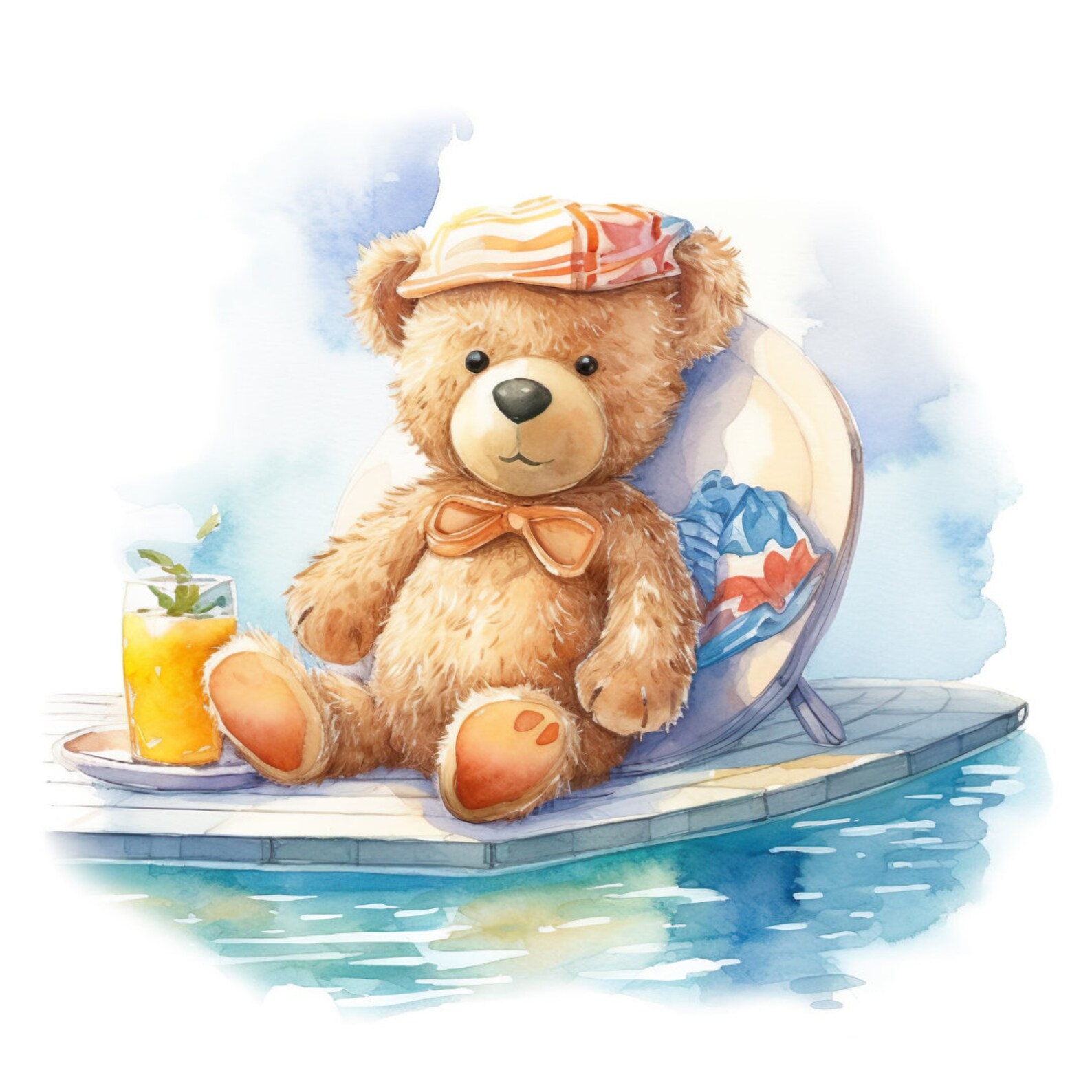 Watercolor Teddy Bear Clipart Instant Download PNG Pool Digital ...