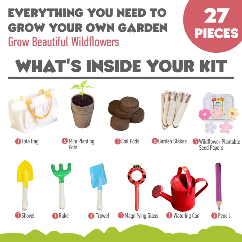 Kids Gardening Set, My First Gardening Kit- 27 Pieces STEM, Complete ...