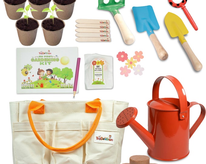 Kids Gardening Set W/ 2 Garden Tools, Watering Can, 3 Different Seeds ...