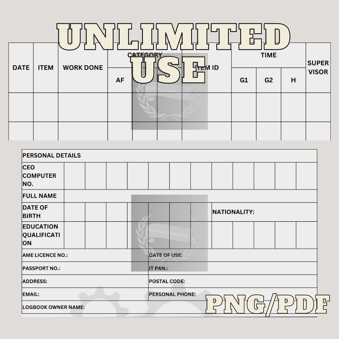 Aircraft Maintenance Logbook-- INSTANT DOWNLOAD, Pdf/png Digital ...