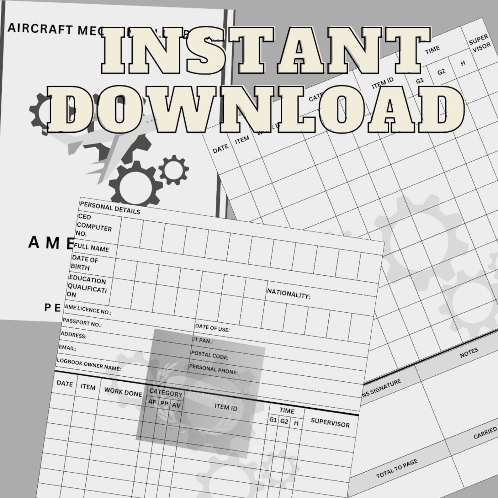 Aircraft Maintenance Logbook INSTANT DOWNLOAD, Pdf/png Digital Download ...