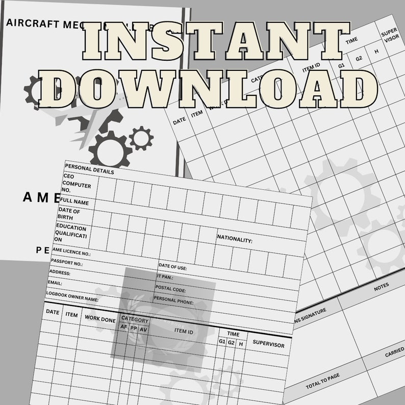 Aircraft Maintenance Logbook-- INSTANT DOWNLOAD, Pdf/png Digital ...