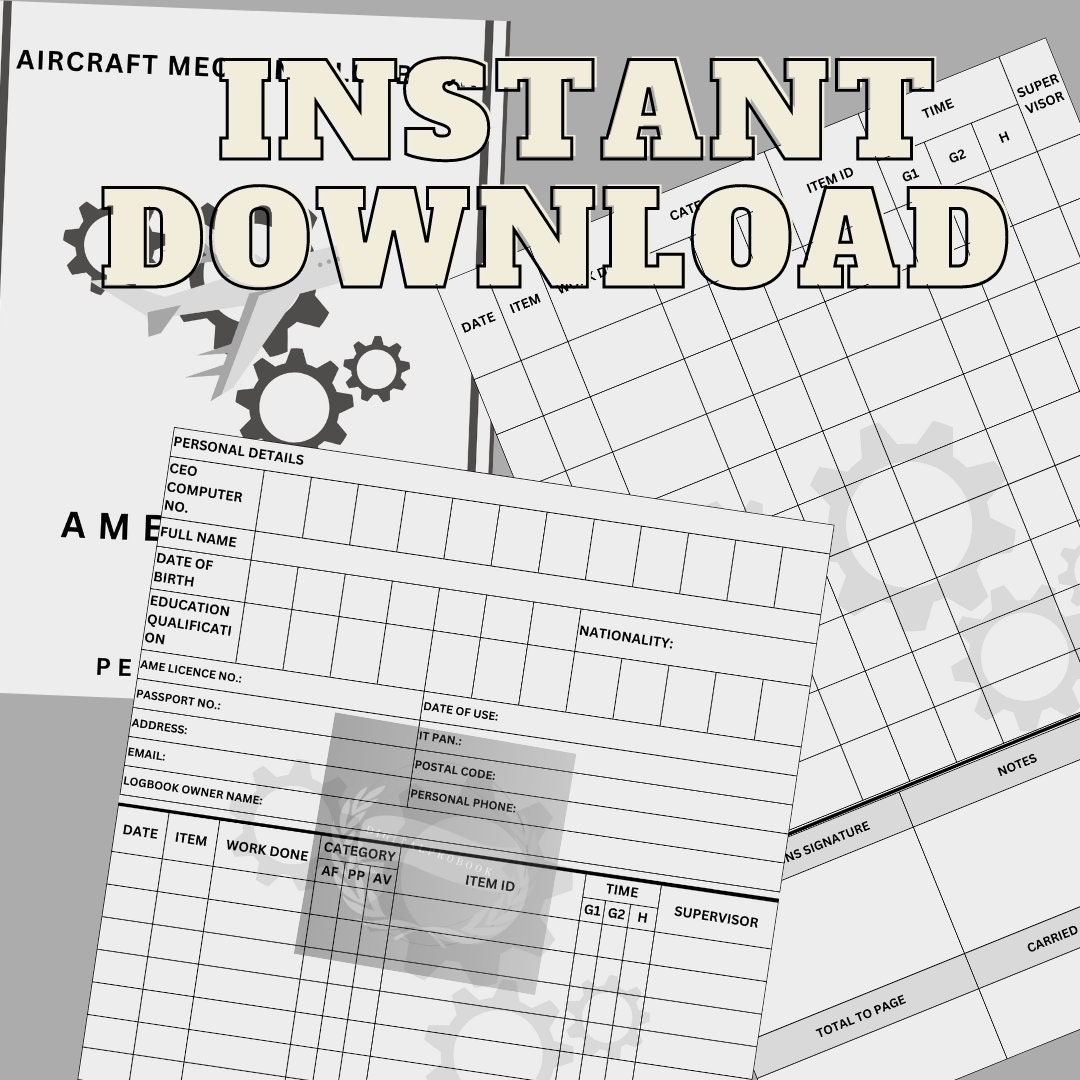 Aircraft Maintenance Logbook-- INSTANT DOWNLOAD, Pdf/png Digital ...