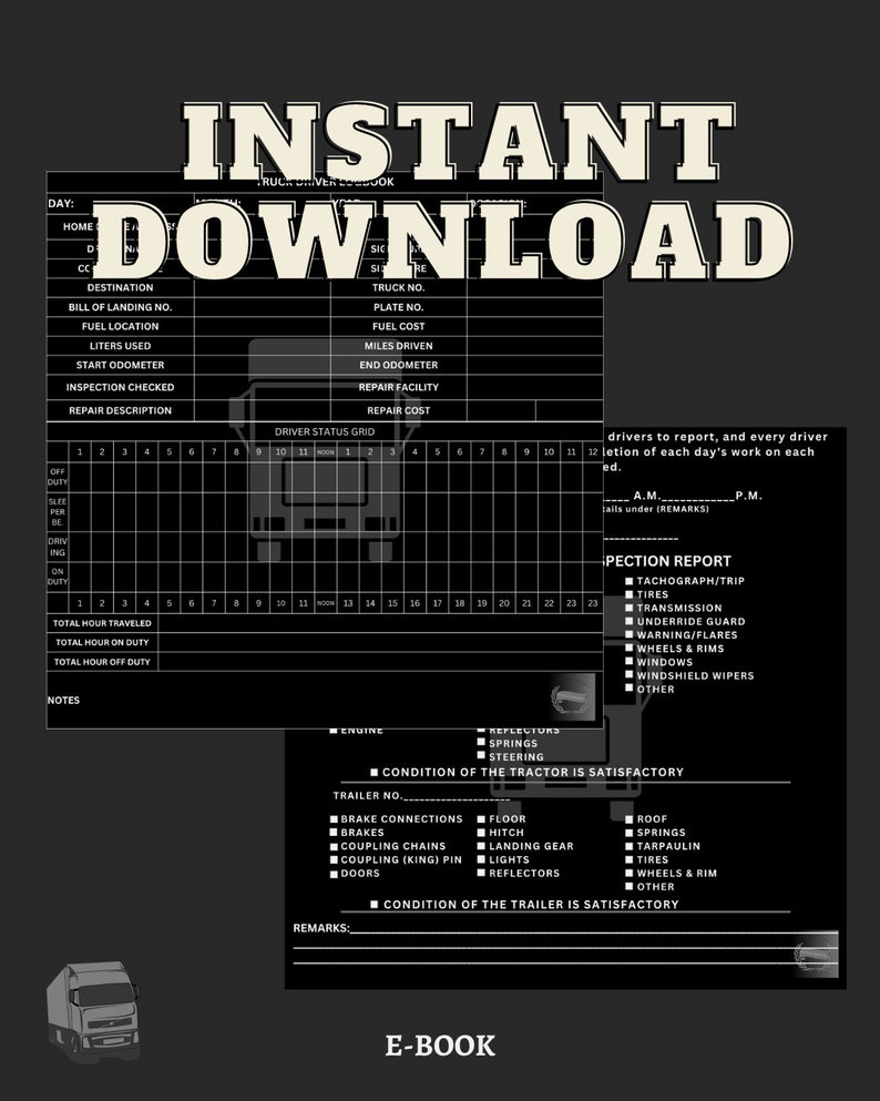 Truck Driver's Logbook-- INSTANT DOWNLOAD, Pdf/png Digital Download - Etsy