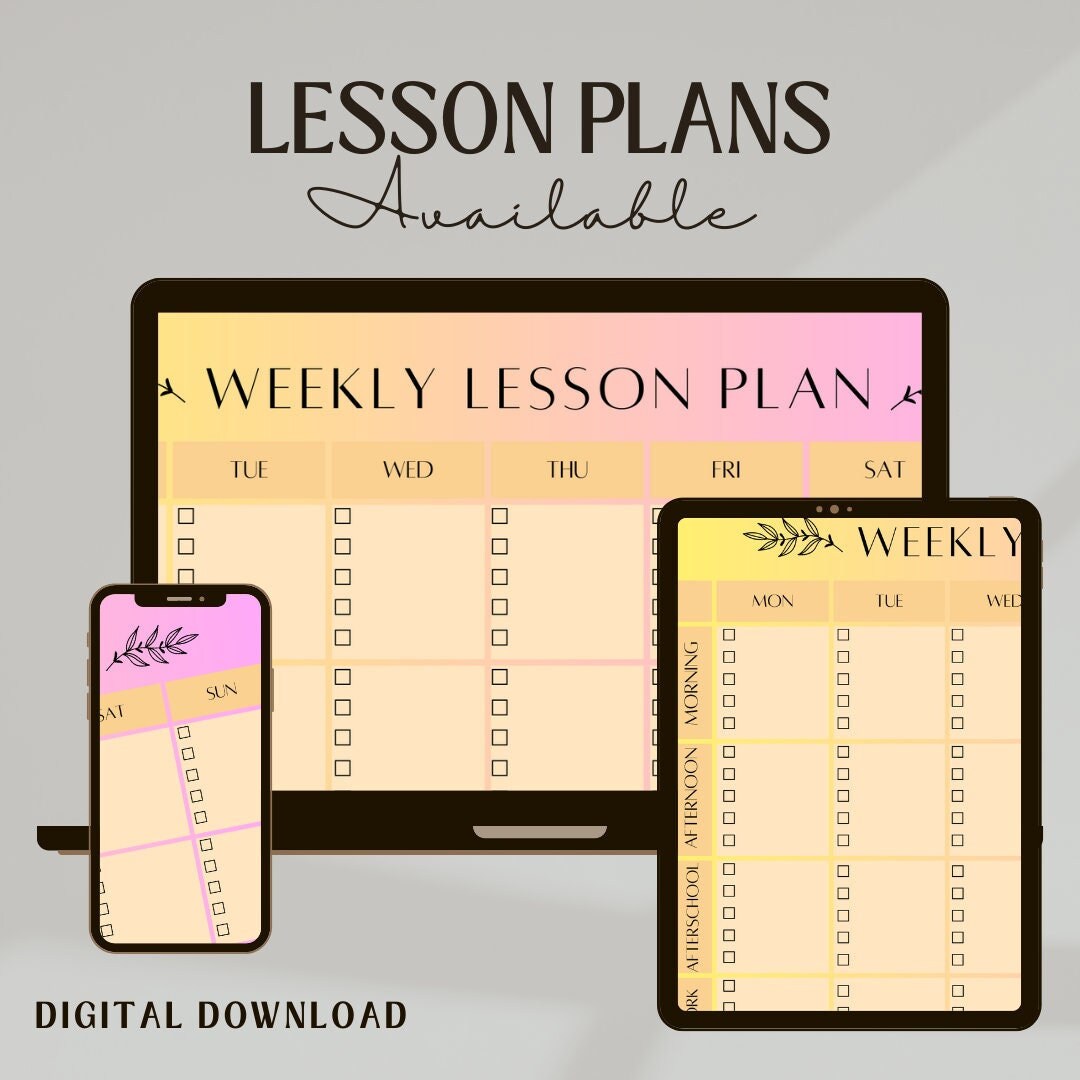 WEEKLY LESSON PLAN Template (sunset Colour)--- for Teachers, School ...