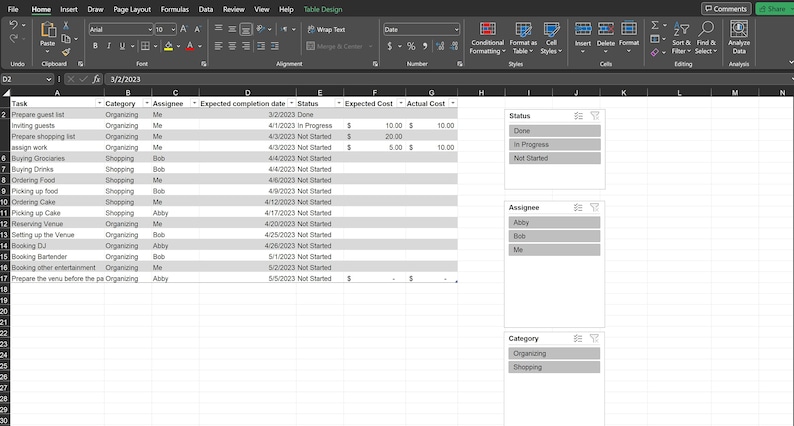 Excel Party Planner Template - Etsy