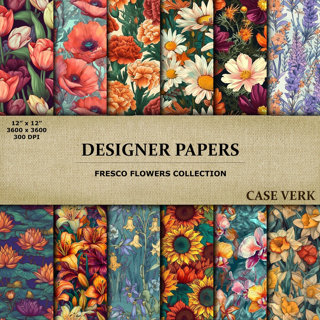 Digital Paper - Fresco Flowers Collection I - Scrapbook Papers ...