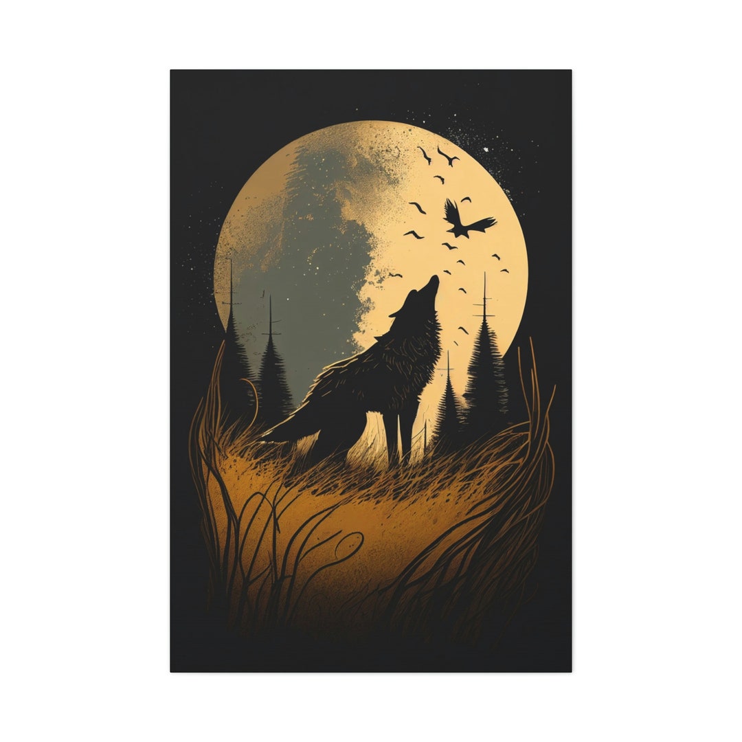 Wolf, Lone Wolf, Moon, Canvas Photo - Etsy
