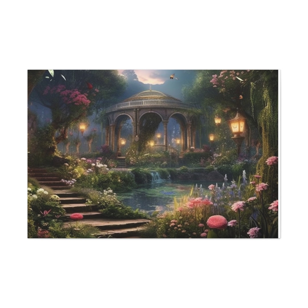 Far Realm Magical Garden, Perfect Garden With Stream Art Work, Canvas ...