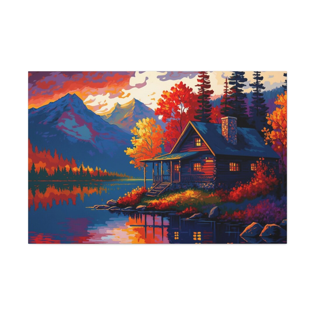 Cozy Mountain Cabin, Canvas Art, Cabin in the Woods, Wall Art - Etsy