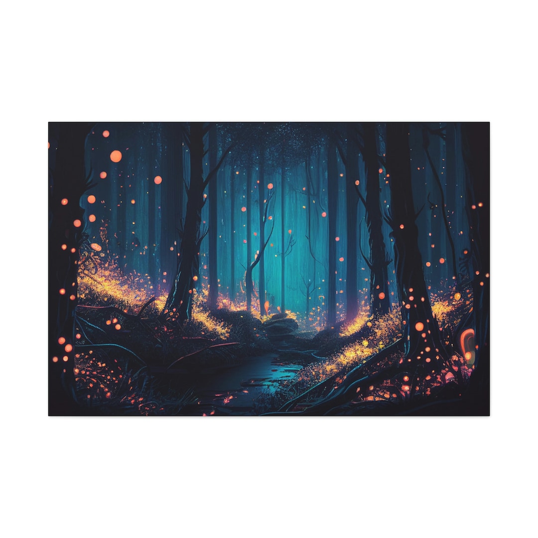 Enchanted Forest Fireflies, Canvas Wall Art, Fantasy Art - Etsy
