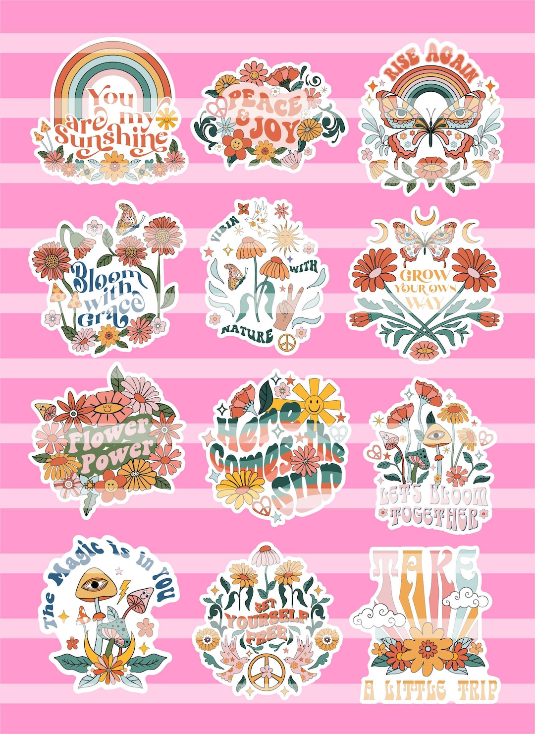 Retro Quotes Self Love Sticker PNG File, Instant Download Art Bundle ...