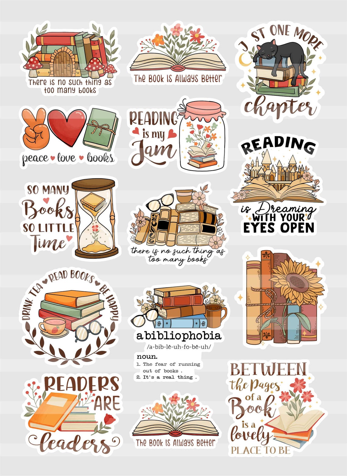 Book Lovers Sticker PNG File, Instant Download Bookish Art Bundle for ...