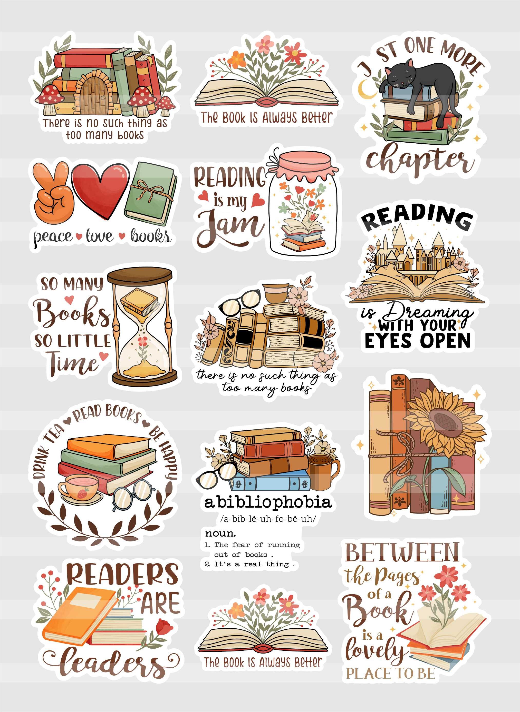 Book Lovers Sticker PNG File, Instant Download Bookish Art Bundle for ...