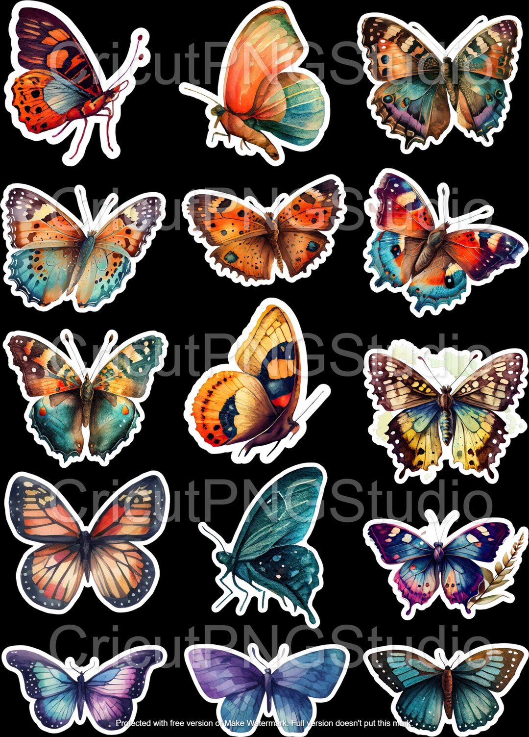 Digital Download Butterfly Sticker PNG File Bundle, Butterfly Sticker ...
