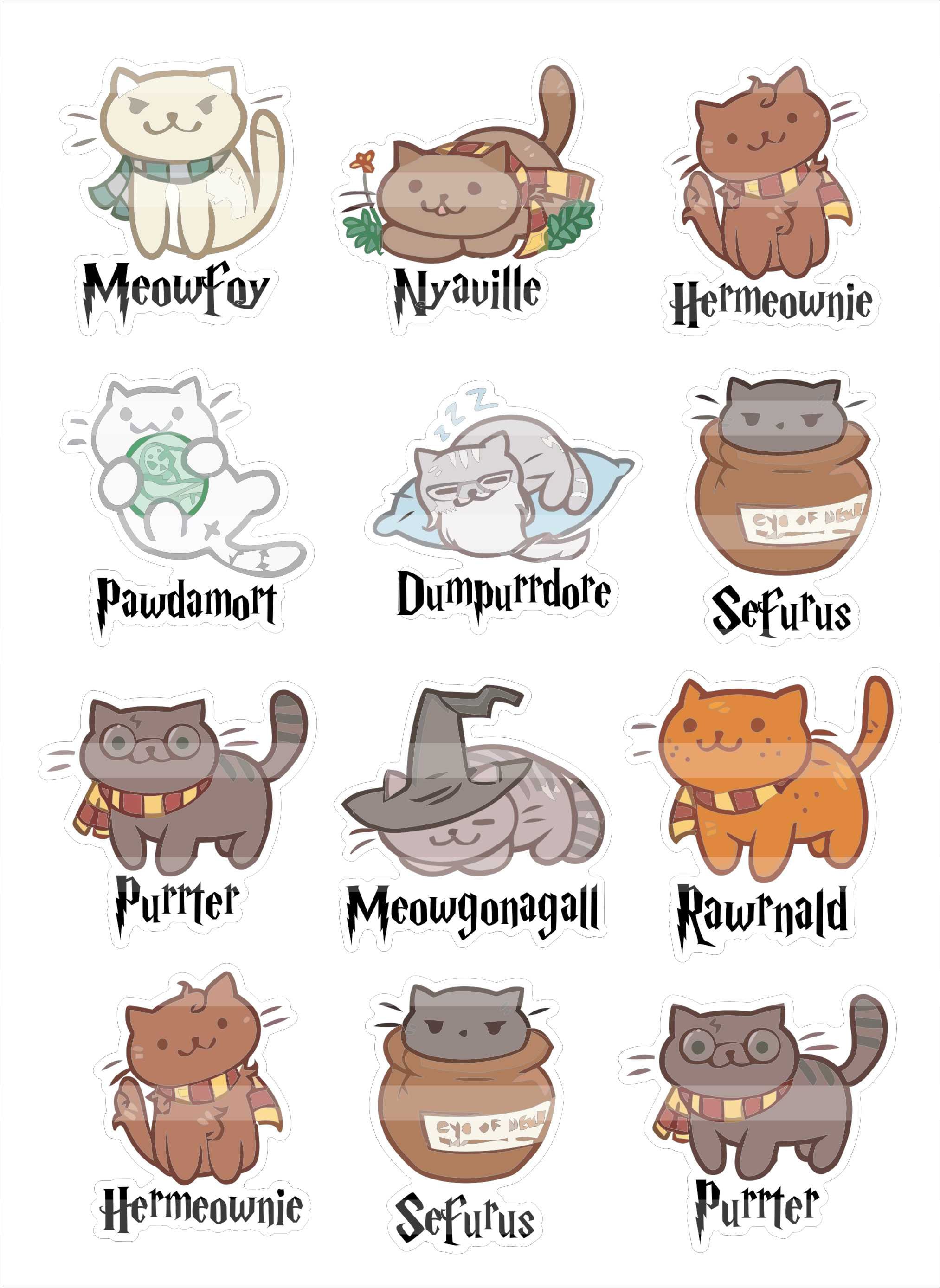 Potter Cats Digital Download PNG File for Sticker Making Project ...