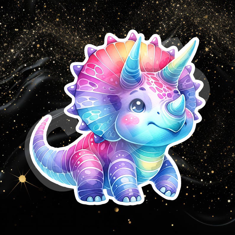 Cute Rainbow Dinosaur Digital Download PNG File for Sticker Making ...