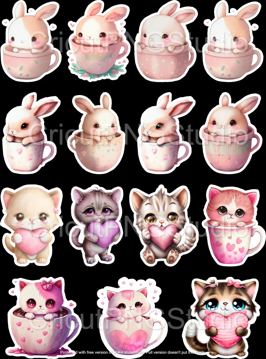Digital Download PNG File Cute Kitty for Sticker Making, Bunny Rabbit ...