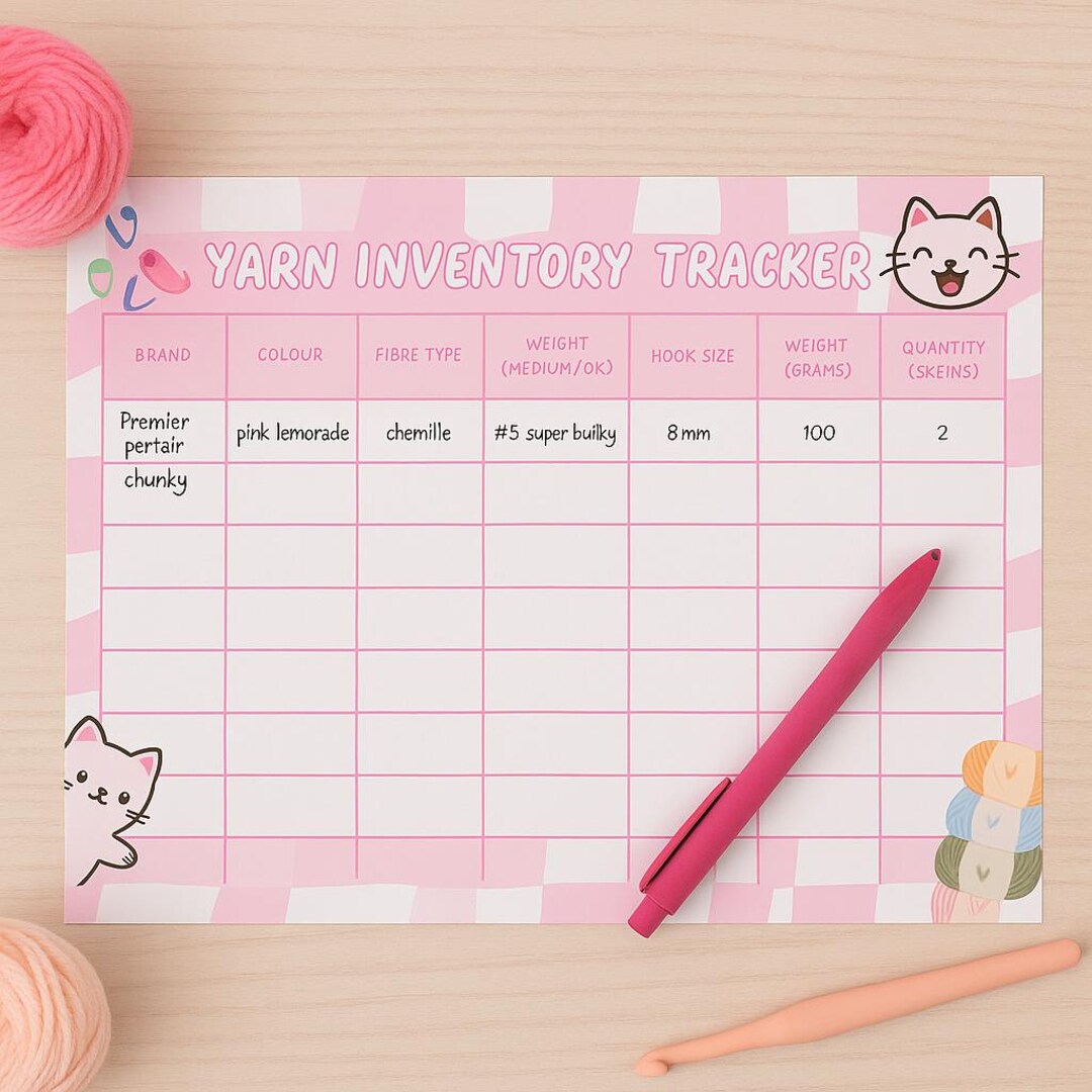 Crochet Yarn Inventory Tracker – Printable A4 PDF – Cute & Kawaii - Etsy
