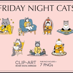 FRIDAY NIGHT CATS Clipart, Digital Sticker, Cute Clipart, Printable ...