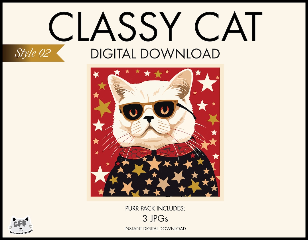 CLASSY CAT Wall Art Graphic, Digital Wall Art, Printable Wall-art ...