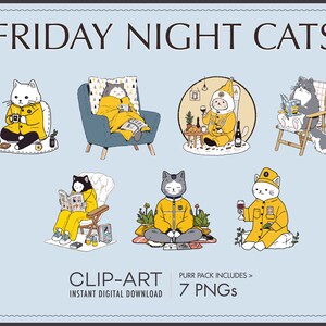 FRIDAY NIGHT CATS Clipart Digital Sticker Cute Clipart - Etsy