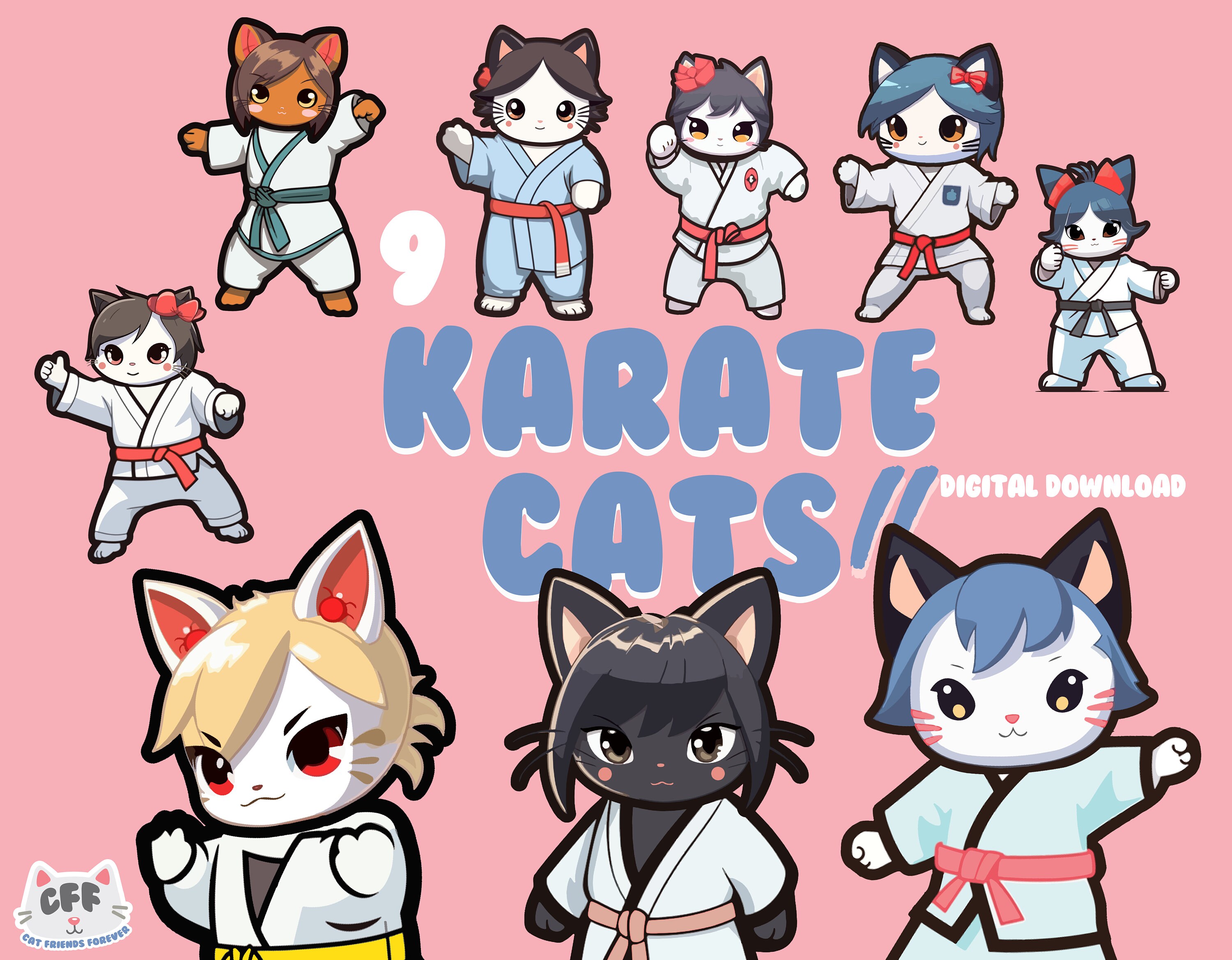 KARATE CATS Clipart Karate Cats Clip Art Crazy Cats Printable Stickers ...
