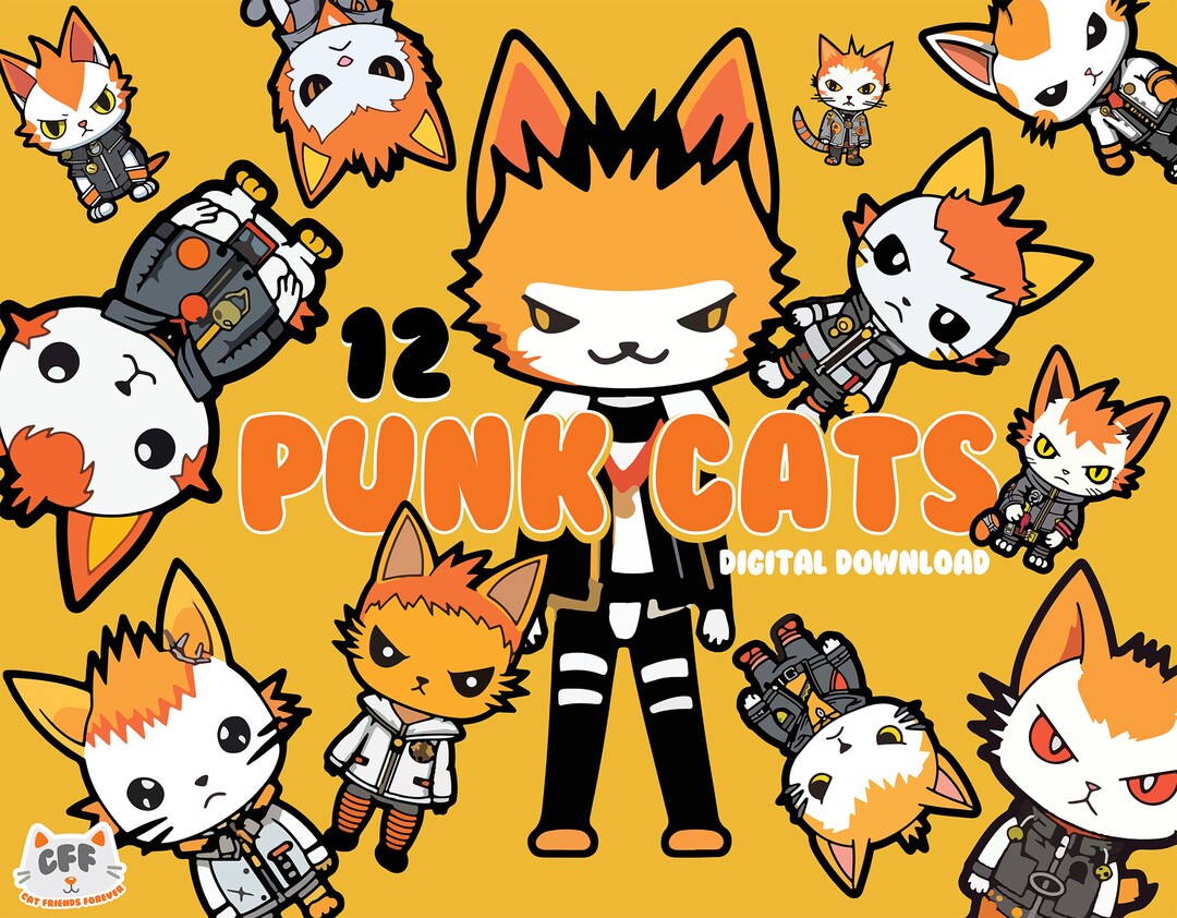 PUNK CAT Clipart Punk Cat Clip Art Kawaii Kat Kitty Icons Pet - Etsy