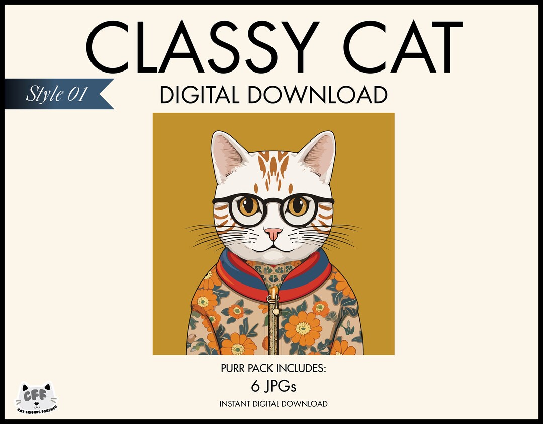 CLASSY CAT Wall Art Graphic Digital Wall Art Printable - Etsy