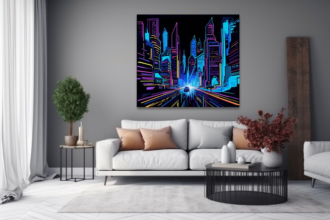 City at Night, Printable, Poster, Painting, Wall Art, Downloable Print ...
