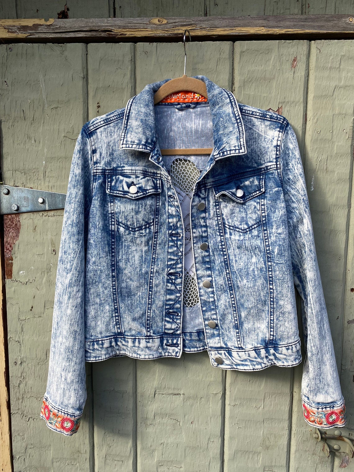 Upcycled Vintage Style Acid Wash Denim Jacket With Beautiful Hand ...
