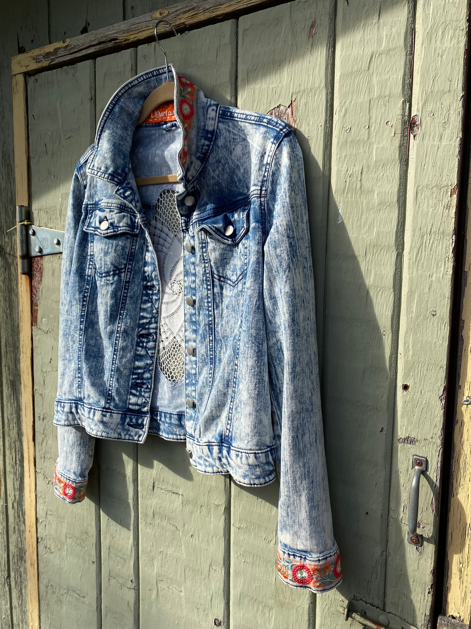 Upcycled Vintage Style Acid Wash Denim Jacket With Beautiful Hand ...