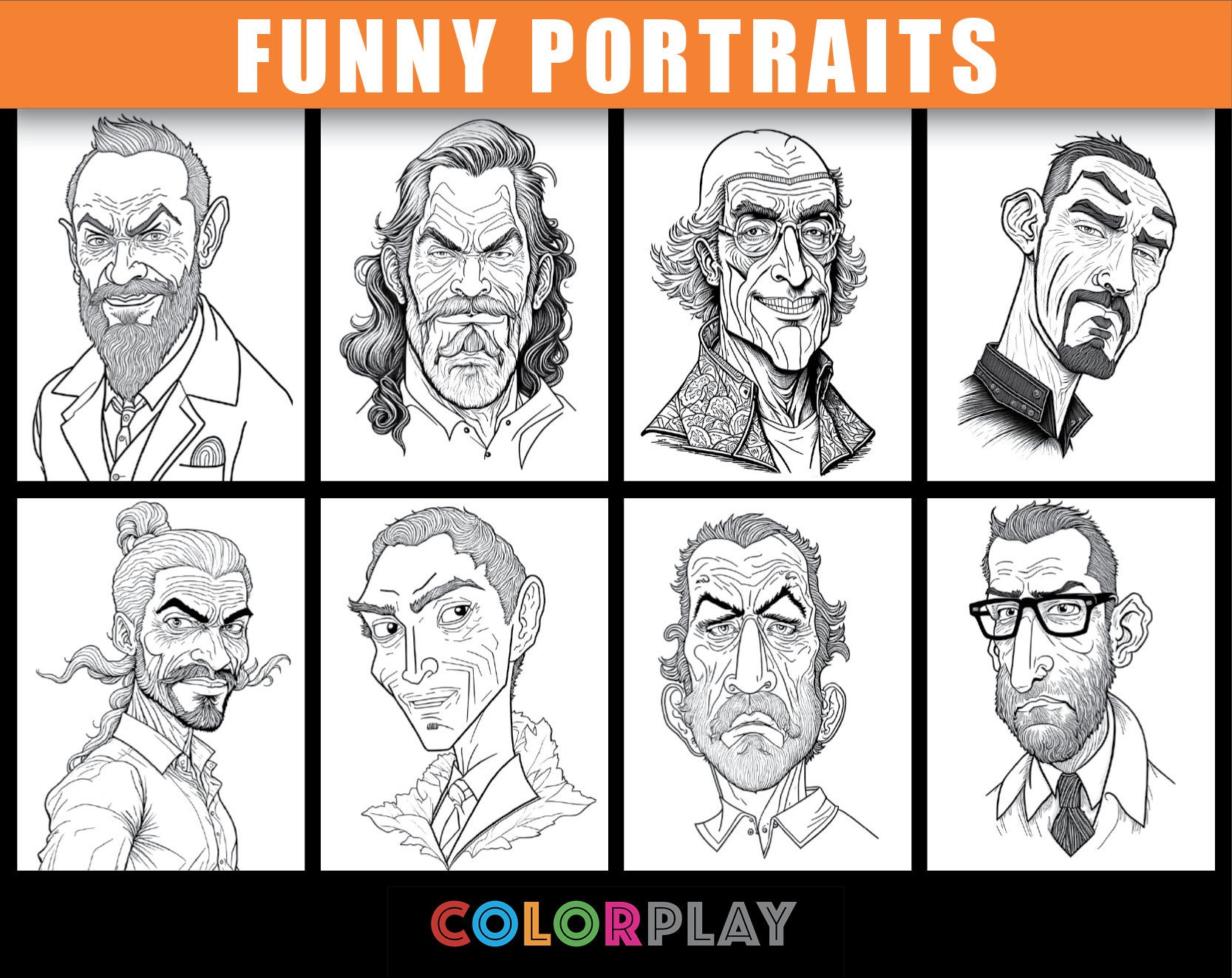30 Cartoon Style Funny Portraits Coloring Pages: Coloring Pages for ...