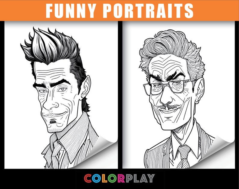 30 Cartoon Style Funny Portraits Coloring Pages: Coloring Pages for ...