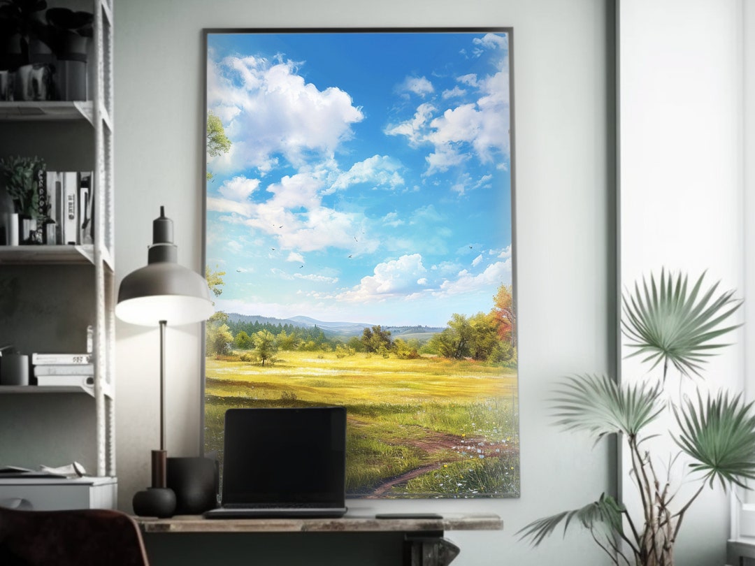 Matte Painting Field, Trees, Flowers American Scene Environmental Art ...
