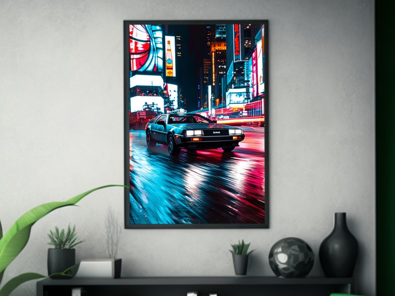 Synthwave Delorean City Poster Retrofuturism Night Drive Art Neon ...